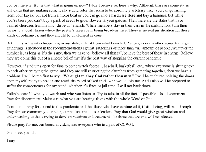 Letters from The Pastor – Calvary Chapel of the White Mountains